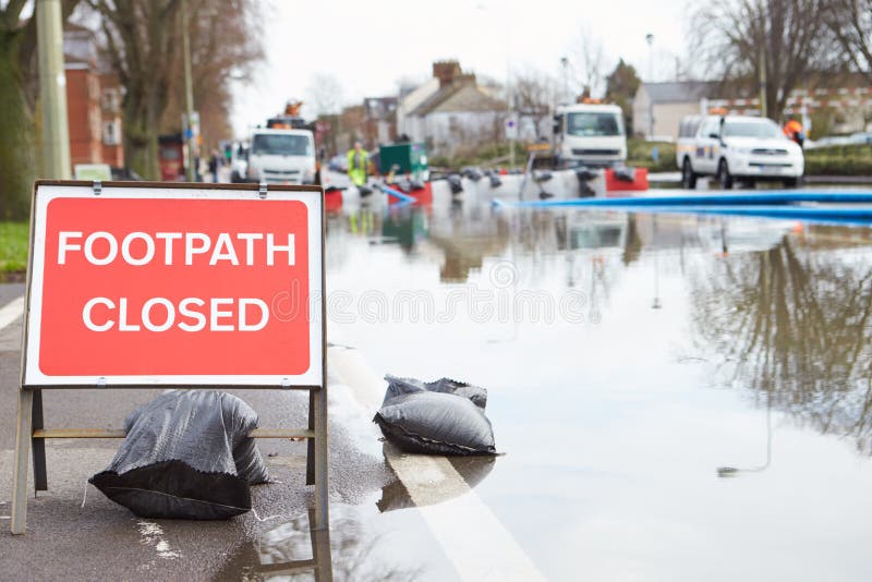 Warning Traffic Sign on Flooded Road Stock Photo - Image of sign ...
