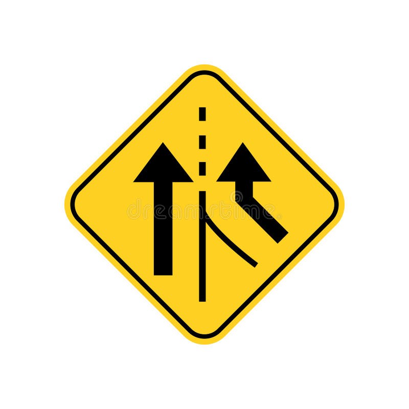 Warning Traffic Sign Merging Lane Road Symbol Vector Stock Illustration ...