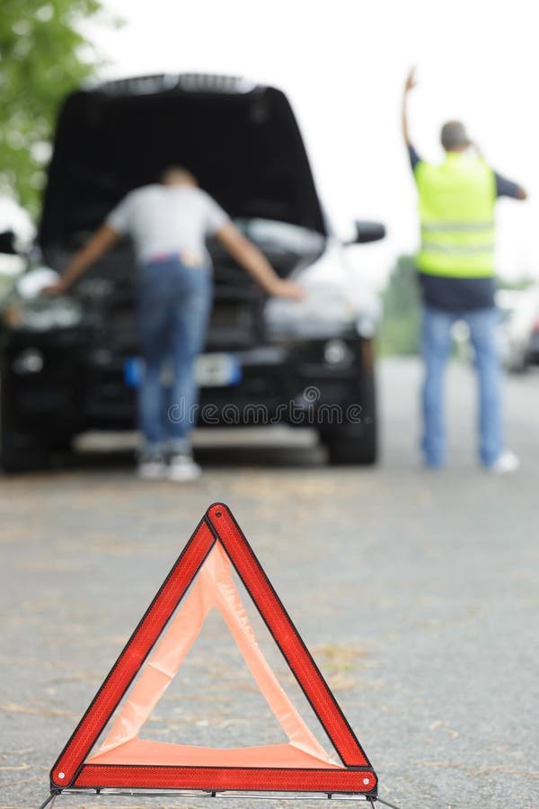 Broken car triangle sign stock photo. Image of vehicle - 275986294