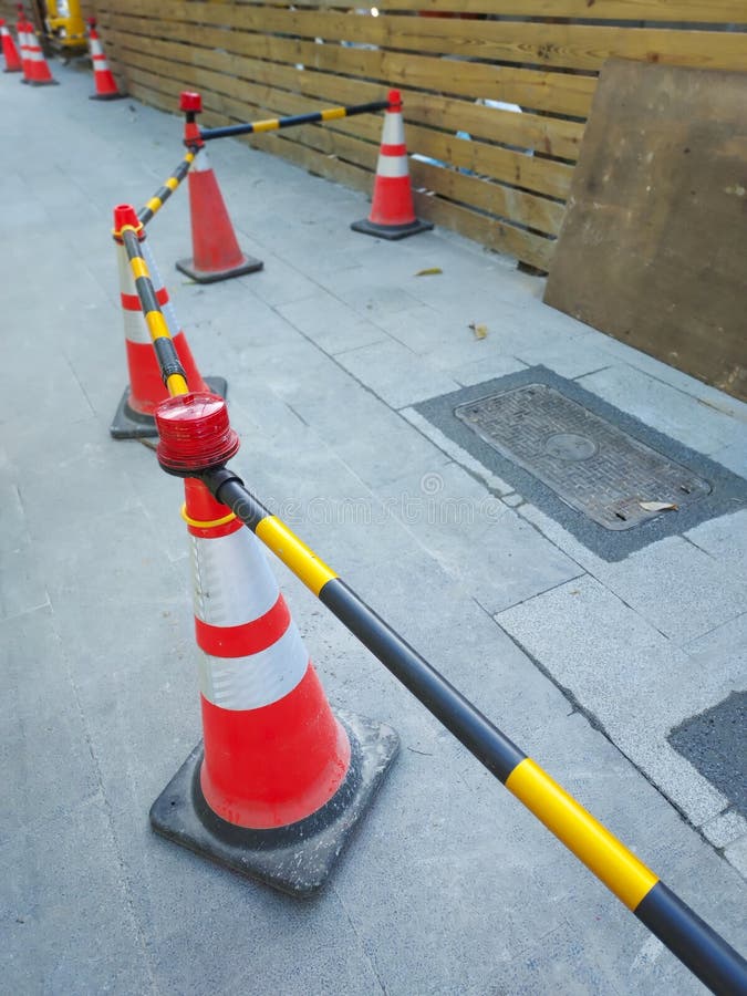 Warning Triangle Cones Placed for Road Construction Work. Stock Image ...