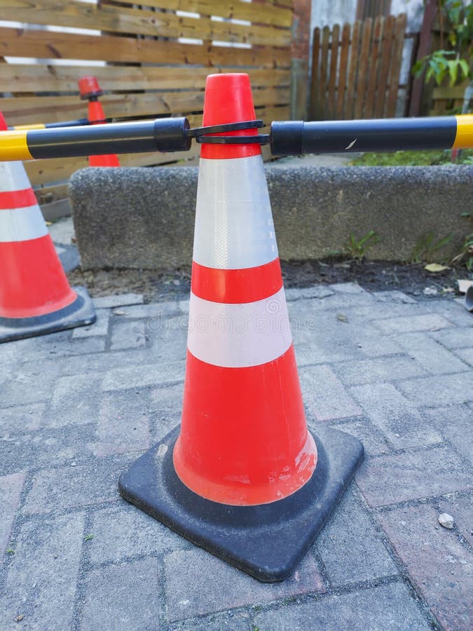 Warning Triangle Cones Placed for Road Construction Work. Stock Image ...