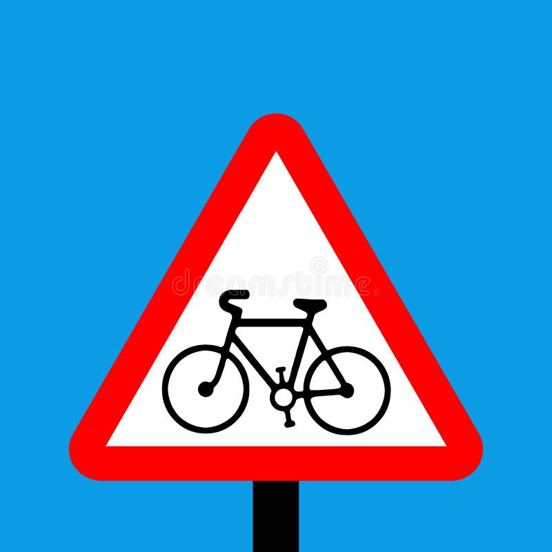 Warning Triangle Cycle Route Ahead Sign Stock Vector - Illustration of ...
