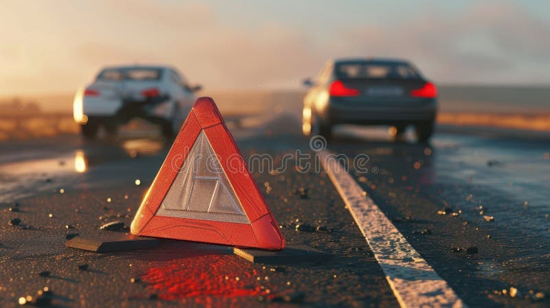 The Warning Triangle on Highway.AI Generated Image Stock Photo - Image ...