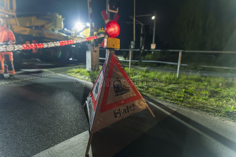 Warning Triangle at a Level Crossing Stock Image - Image of manually ...