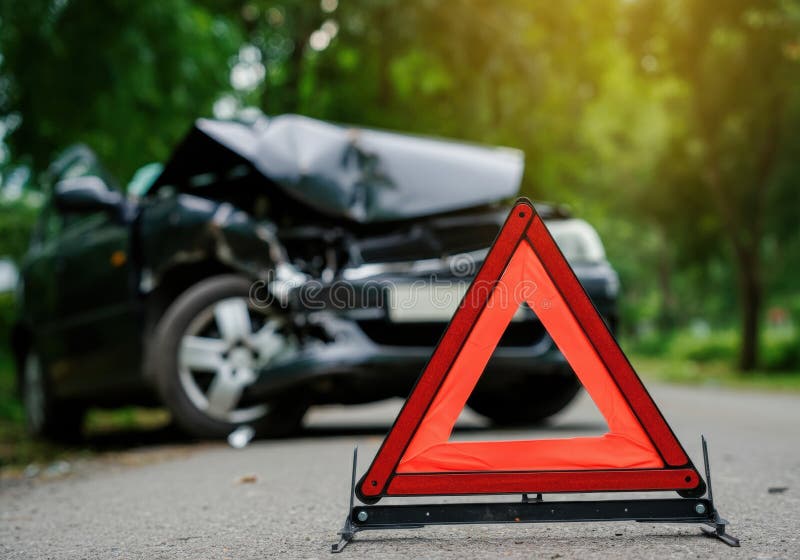 Warning Triangle Placed Near Damaged Car Accident Stock Photos - Free ...