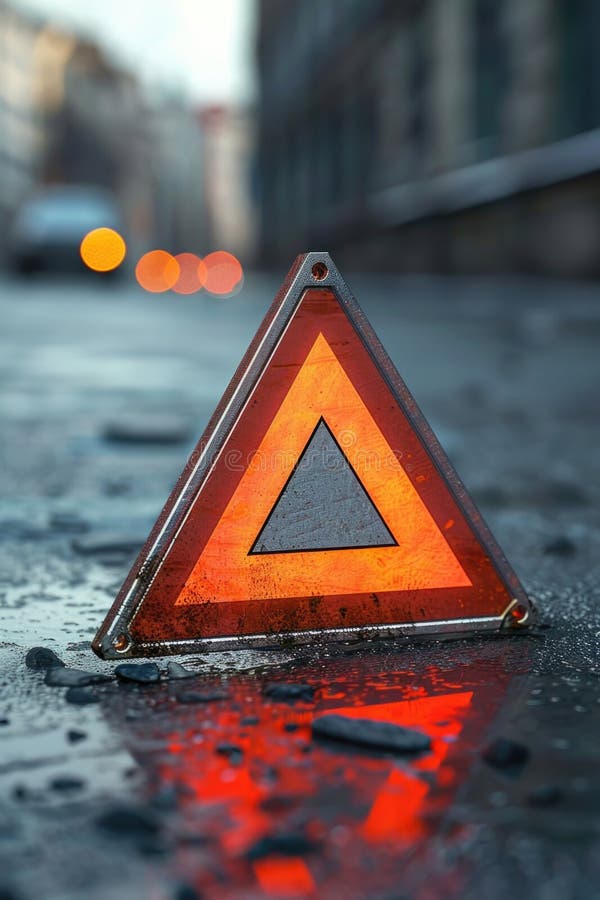 A Warning Triangle on the Side of a Road, Useful for Safety Concepts ...