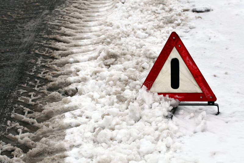 Warning Triangle on Winter Road Stock Photo - Image of problem, traffic ...