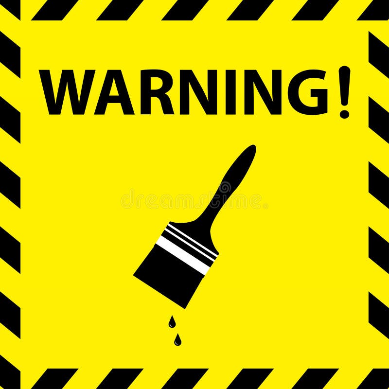 Warning Wet Paint , Wet Paint Yellow Sign, Caution Wall Sign with Brush ...