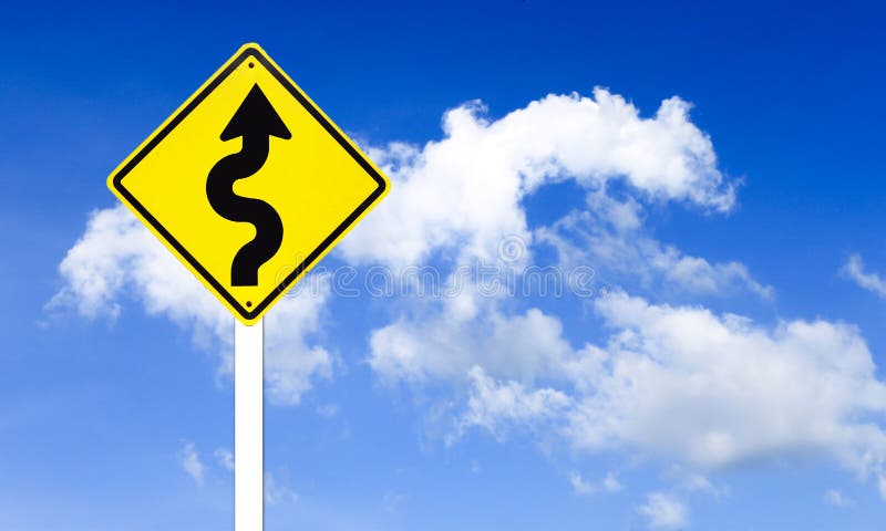 Warning Winding Traffic Sign Stock Photo - Image of clouds, turn: 29255136