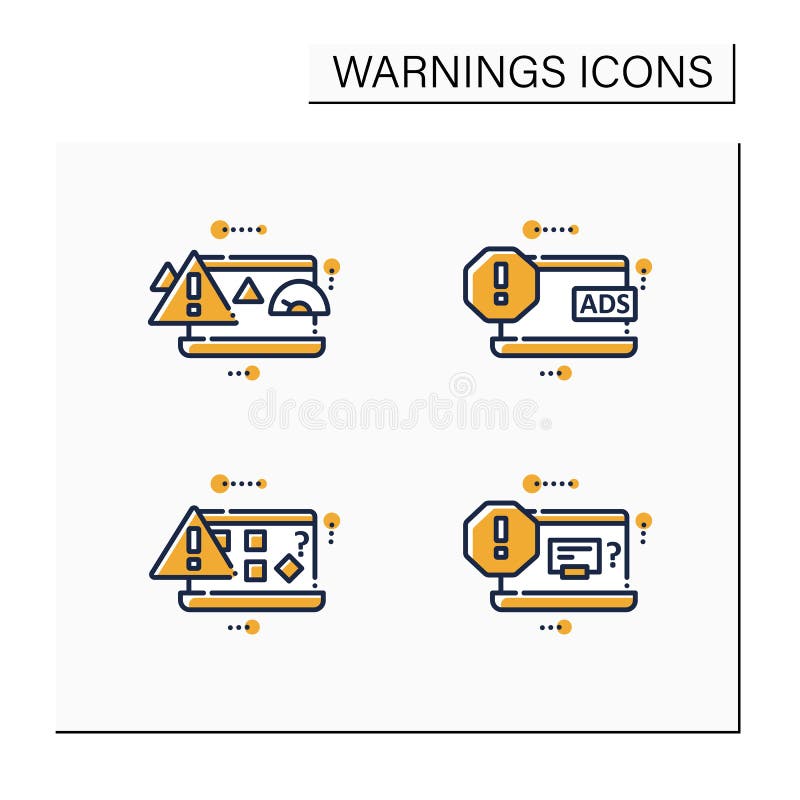Warnings color icons set stock vector. Illustration of computer - 248487118