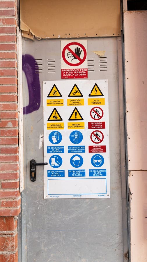 Madrid, Spain January 13 2023: Warnings and Danger Signs Placed on the ...