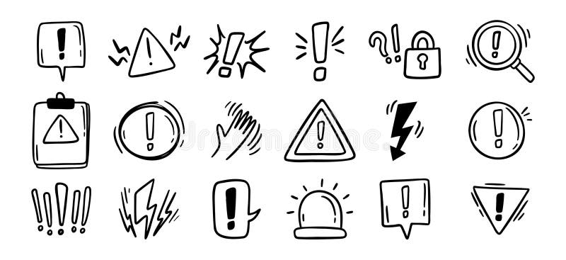 Warnings Related Hand Drawn Doodle Simple Icons Set. Vector Line ...