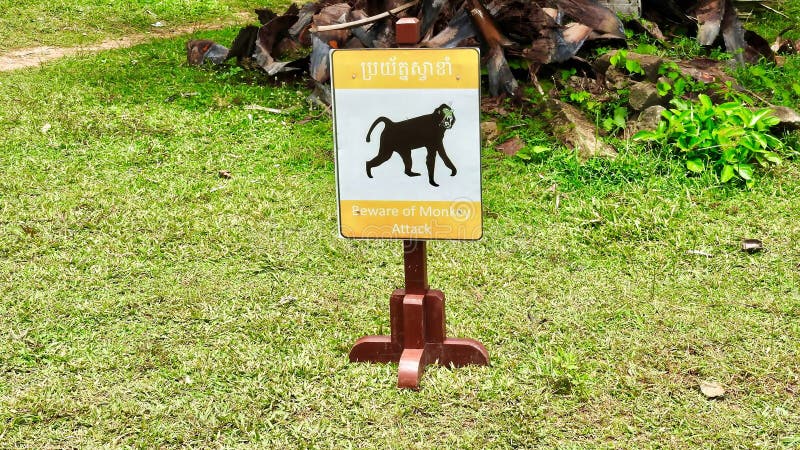 Warnings Sign: Be Aware of Monkey Attack Stock Photo - Image of ...