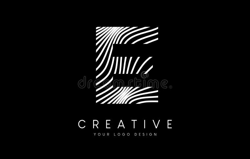 Warp Zebra Lines Letter E Logo Design with Black and White Lines and ...