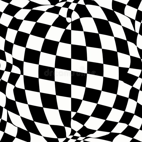 Warped Checkerboard Pattern with Optical Illusion in Black and White ...