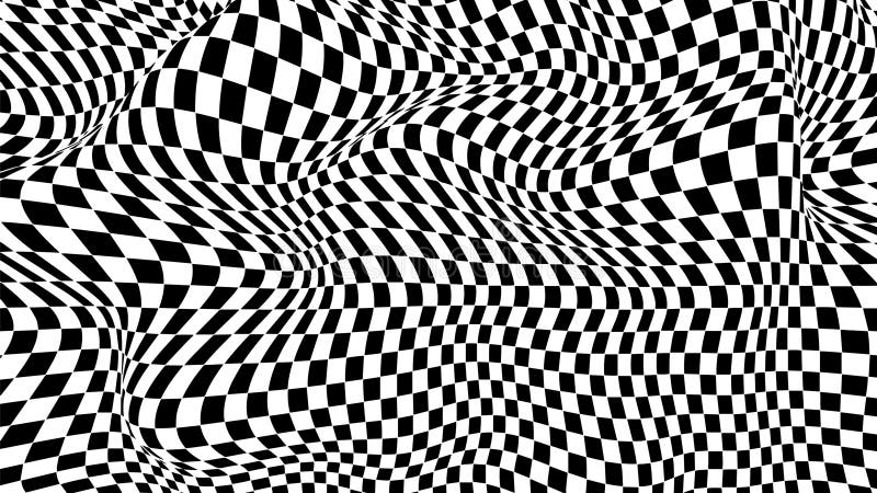 Warped Checkered Pattern. Optical Illusion Trippy Background. Vector ...