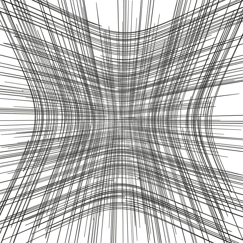 Warped Orthographic Wireframe. Dense Converging Lines. Contorted ...