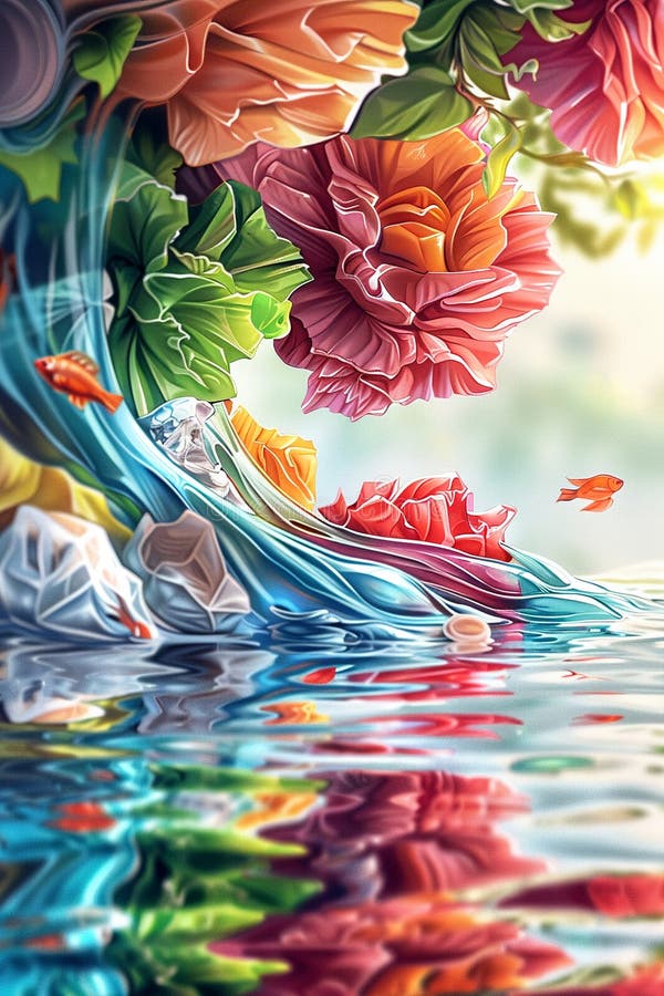 Warped Reflection of Plastic Waste on the Ocean Surface, Surreal Effect ...