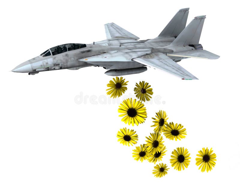 Warplane Launching Yellow Flowers instead of Bombs Stock Illustration ...