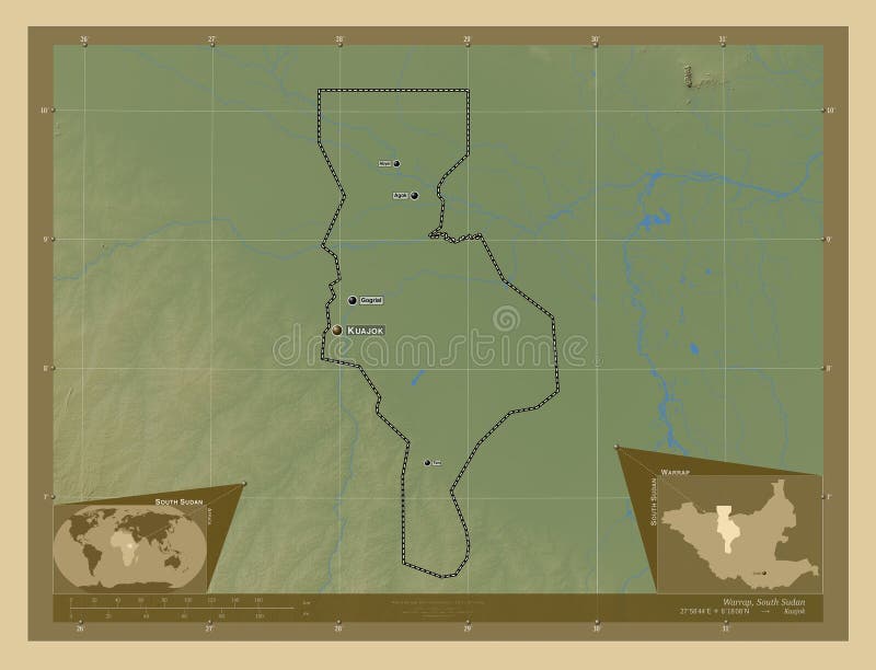 Warrap, South Sudan. Physical. Labelled Points of Cities Stock ...