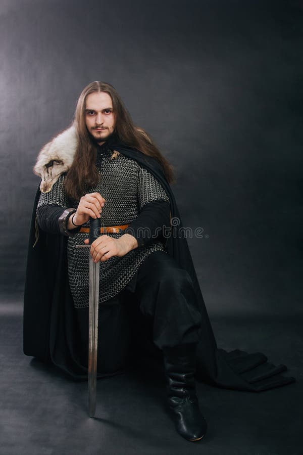 Warrior in Armor with a Sword. a Guy with Long Hair and a Beard, a Fox ...