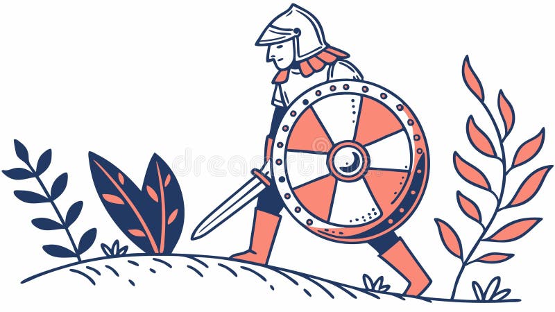 A Warrior with an Axe and Shield in a Defensive Pose. Vector Design ...