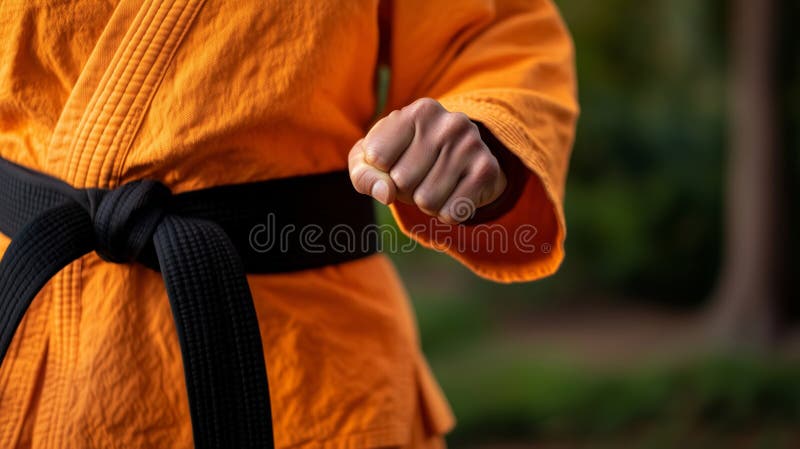 A Warrior in a Bright Orange Karate Gi Executes a Powerful Punch ...