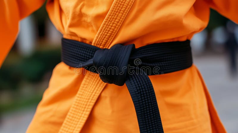 A Warrior in a Bright Orange Karate Gi Executes a Powerful Punch ...