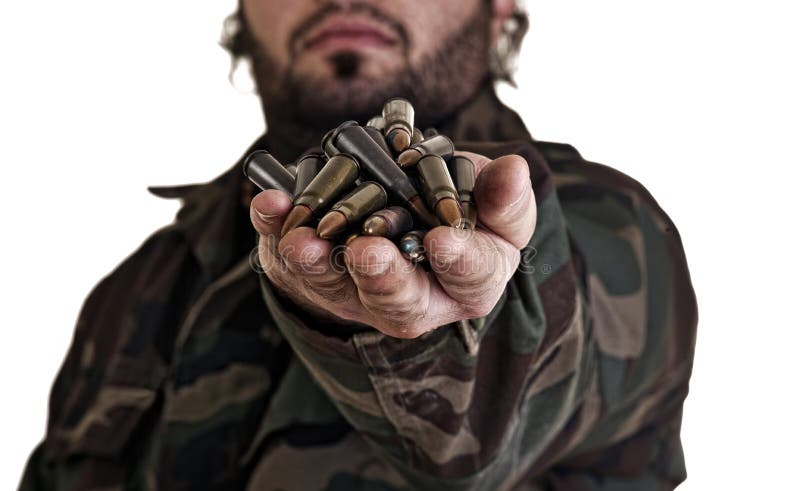 Warrior with Bullets in His Hand Stock Photo - Image of military, dirty ...