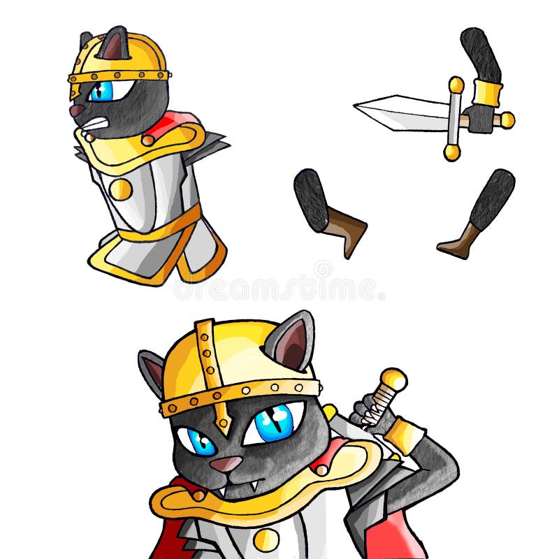 Warrior Cat Cartoon Character Stock Illustration - Illustration of ...