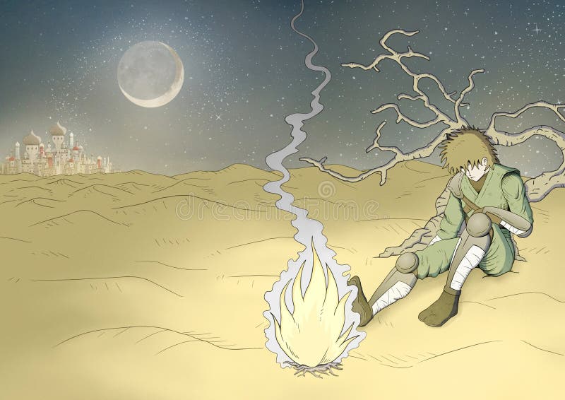 Warrior in desert draw stock illustration. Illustration of night ...