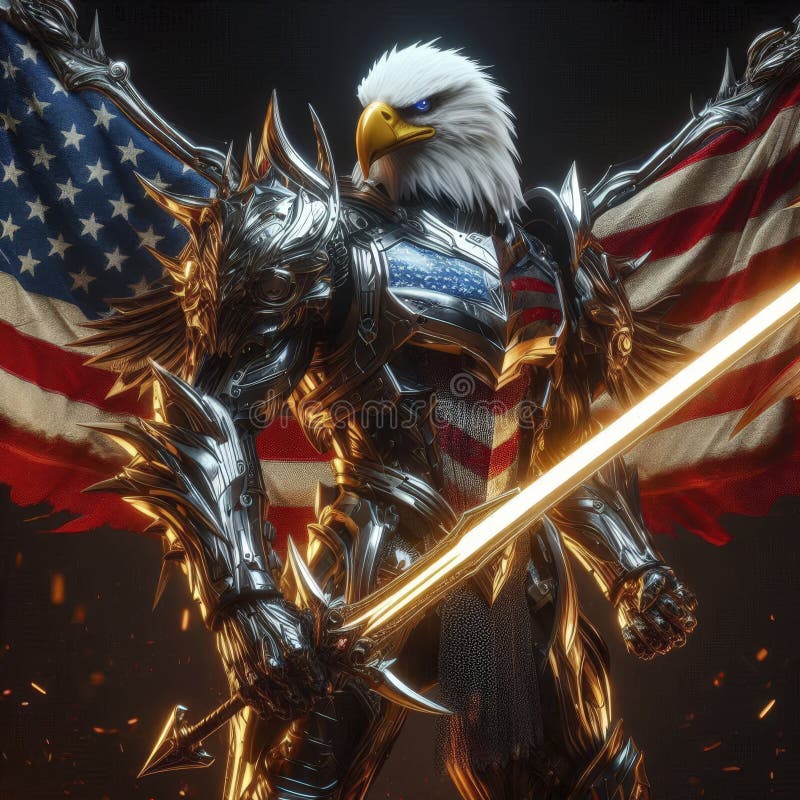 Eagle Knight with American Flag Armor Warrior with American Flag Stock ...