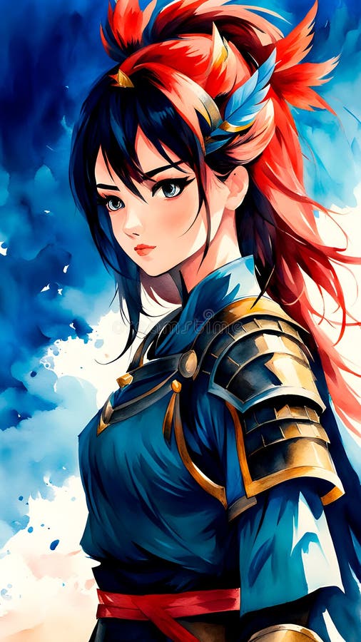 Anime warrior girl stock illustration. Illustration of manga - 312814537