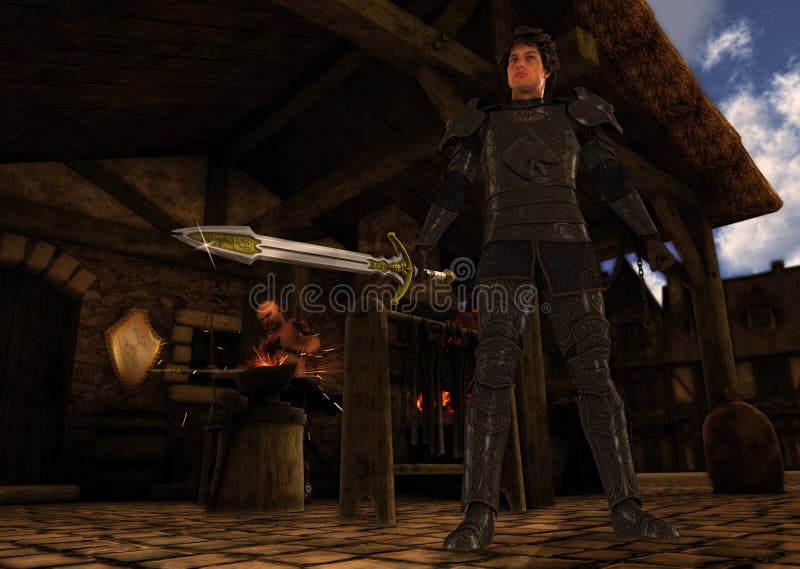 A Warrior with His Newly Crafted Sword Stock Illustration ...