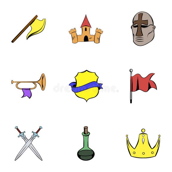Warrior Icons Set, Cartoon Style Stock Vector - Illustration of antique ...