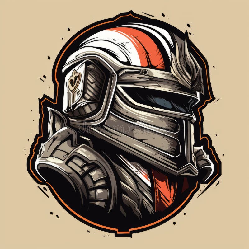 Colorful Knight Helmet Illustration in Dark Silver and Light Orange ...
