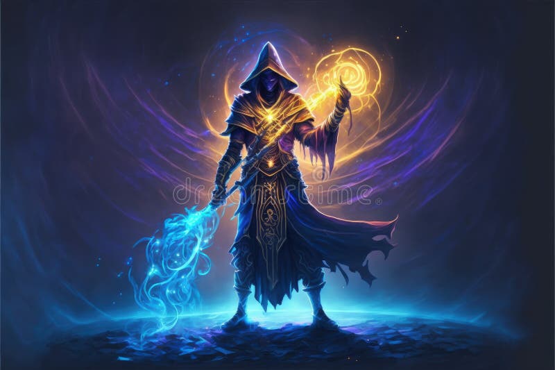 A Warrior with Magical Abilities Conjuring a Spell with a Brilliant ...