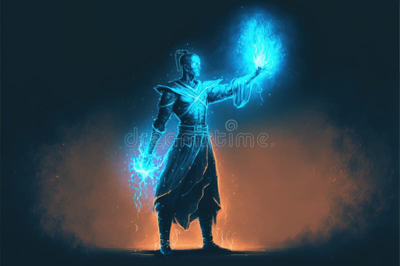 A Warrior with Magical Abilities Conjuring a Spell with a Brilliant ...