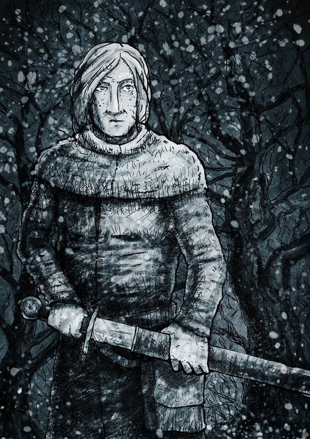 Warrior in the Night Forest Stock Illustration - Illustration of brave ...