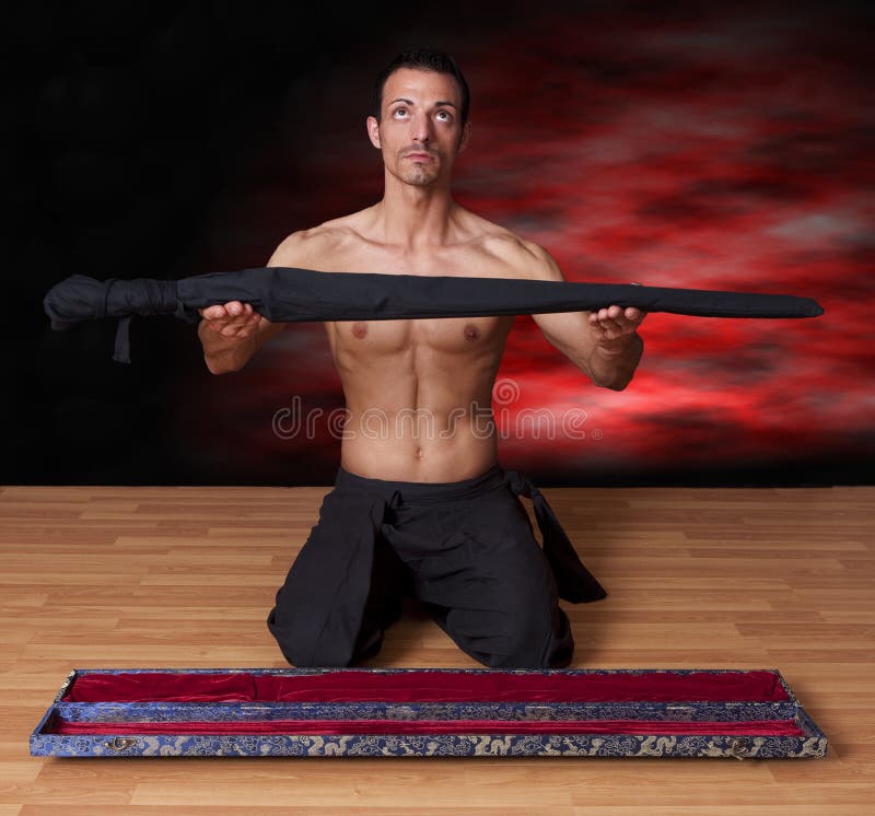 Warrior Presenting His Sword Stock Image - Image of defense, active ...
