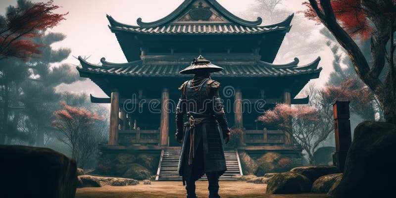 Warrior S Honor: Armed Samurai Standing Guard at Ancient Japanese ...