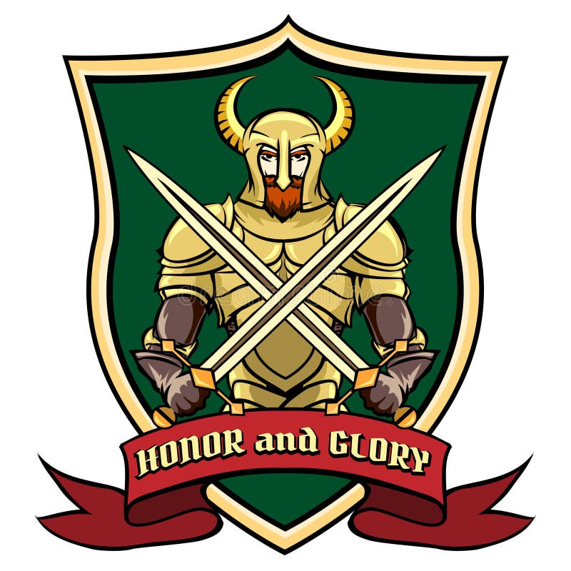 Warrior on shield label stock vector. Illustration of classical - 49120713