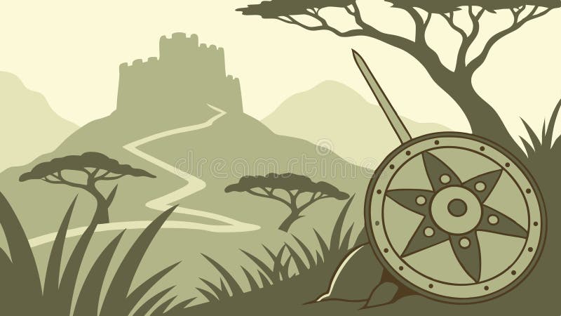 Warrior Shield and Tree: Ancient Defense Landscape Vector Art, Vector ...