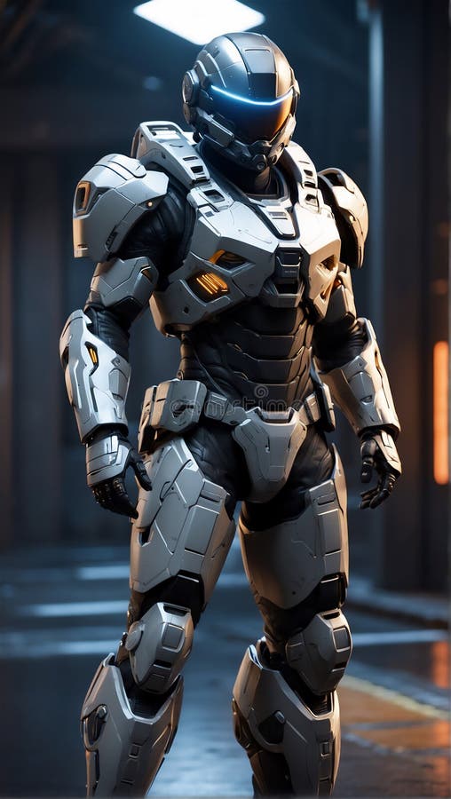 Warrior Soldier with Sci-fi, Futuristic and Technological Combat Armor ...