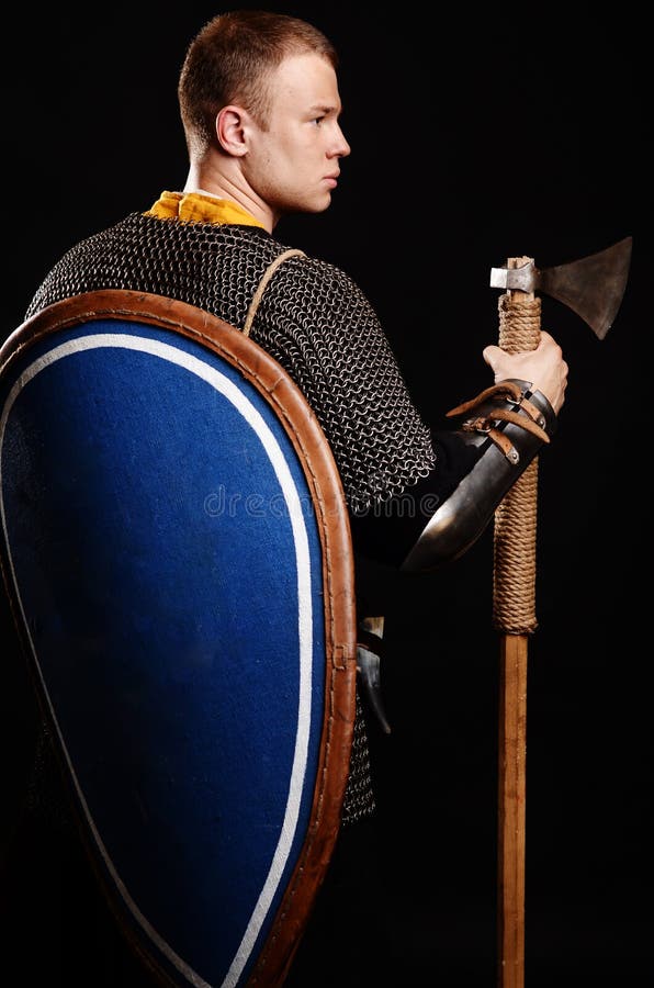 Warrior Stand His Back To the Camera with a Shield on His Back a Stock ...