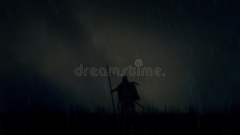 A Warrior Standing Alone in a Field Under Storm Stock Video - Video of ...