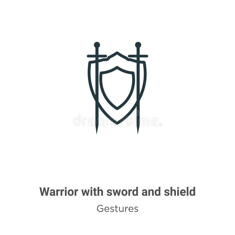 Warrior with Sword and Shield Outline Vector Icon. Thin Line Black ...