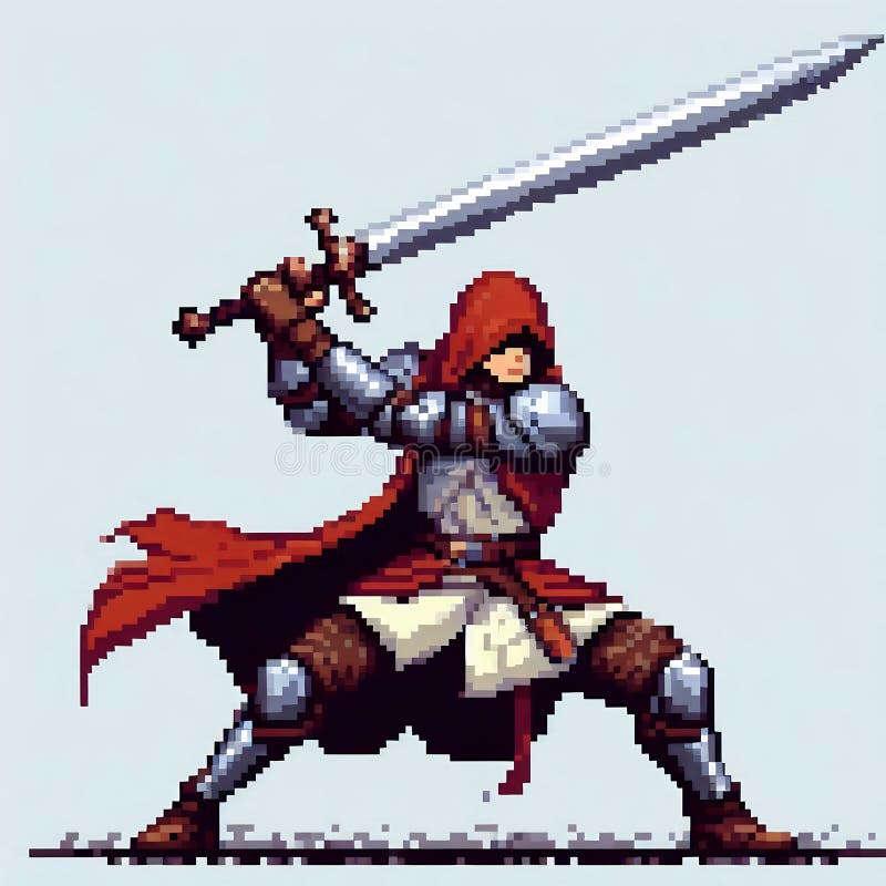 Warrior Using a Big Sword, Pixel Art Stock Illustration - Illustration ...
