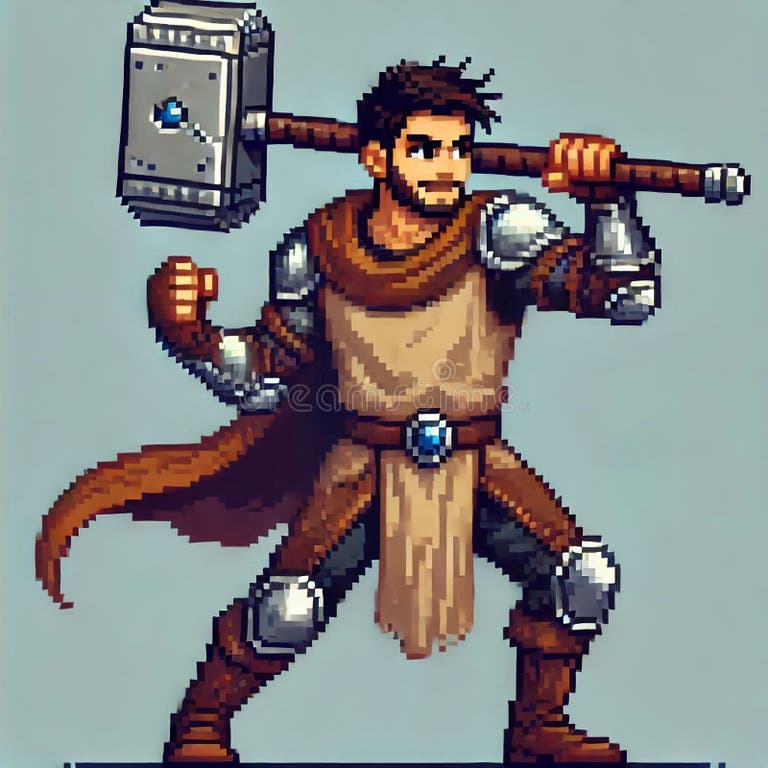 Warrior Vector Design with Weapon Hammer, Pixel Art Stock Illustration - Illustration of iron ...