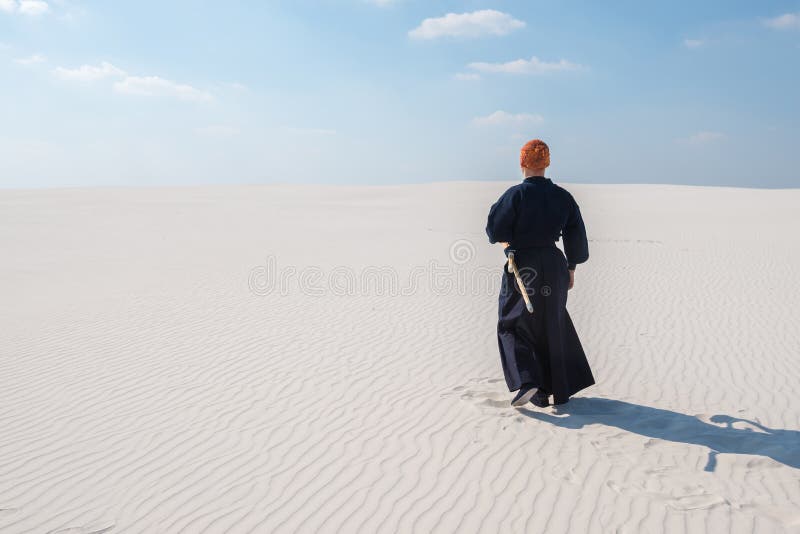 Warrior is Walking in the Direction of the Sun in the Wilderness Stock ...